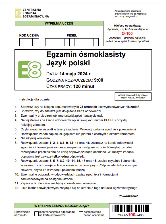 ARKUSZE CKE | język polski - egzamin ósmoklasisty 2026-2019, pytania i ...